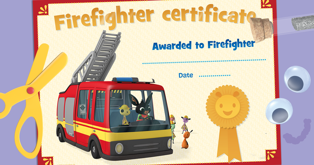 Certificate for Being a Firefighter | Bing Bunny